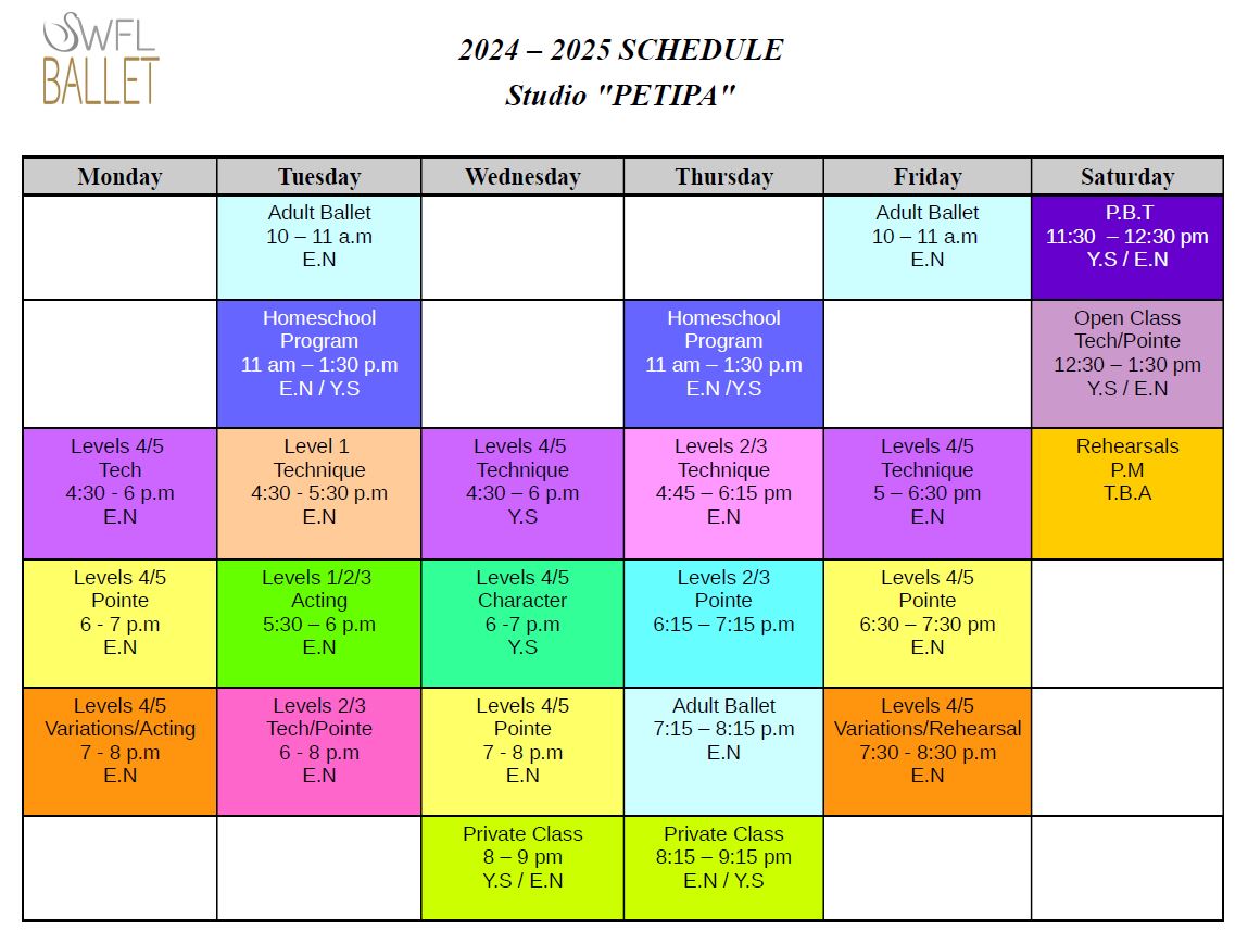 Schedule – SWFL Ballet